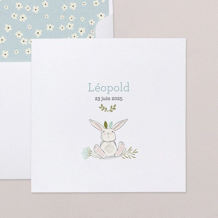 Personalized Baby Announcement Card with Cute Bunny Illustration ...