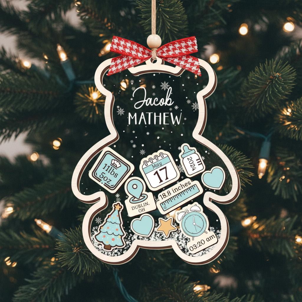 Personalized Baby Bear Shaker Ornament 2025,Custom Birth Stats ...