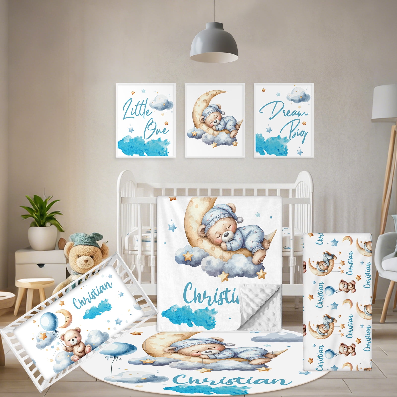 Personalized Baby Bedding Set, 5 Pcs Custom Baby Crib Sets with Name ...