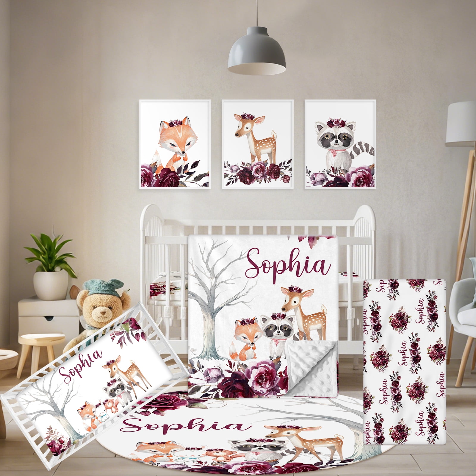 Personalized Baby Bedding Set, 5 Pcs Custom Baby Crib Sets with Name ...