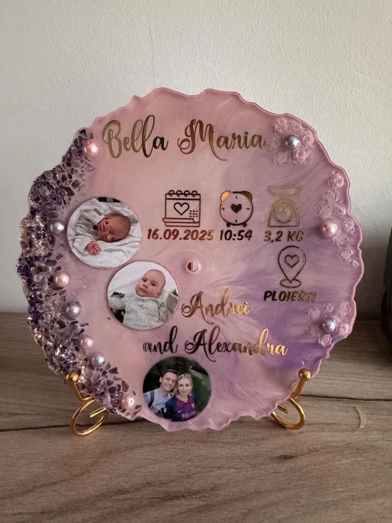 Celvora Personalized Baby Birth Stats Plaque with Photo, Custom Baby ...