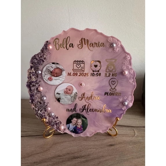Celvora Personalized Baby Birth Stats Plaque with Photo, Custom Baby ...