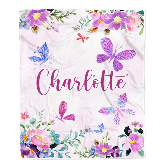 Personalized Baby Blanket Custom With Name For Girl Butterfly Purle ...