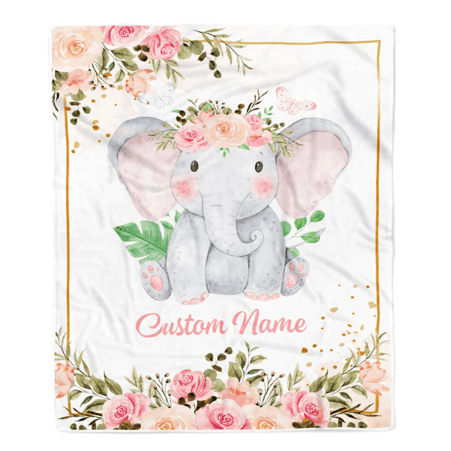 Personalized Baby Blanket With Name Custom Cute Elephant Flower Newborn ...
