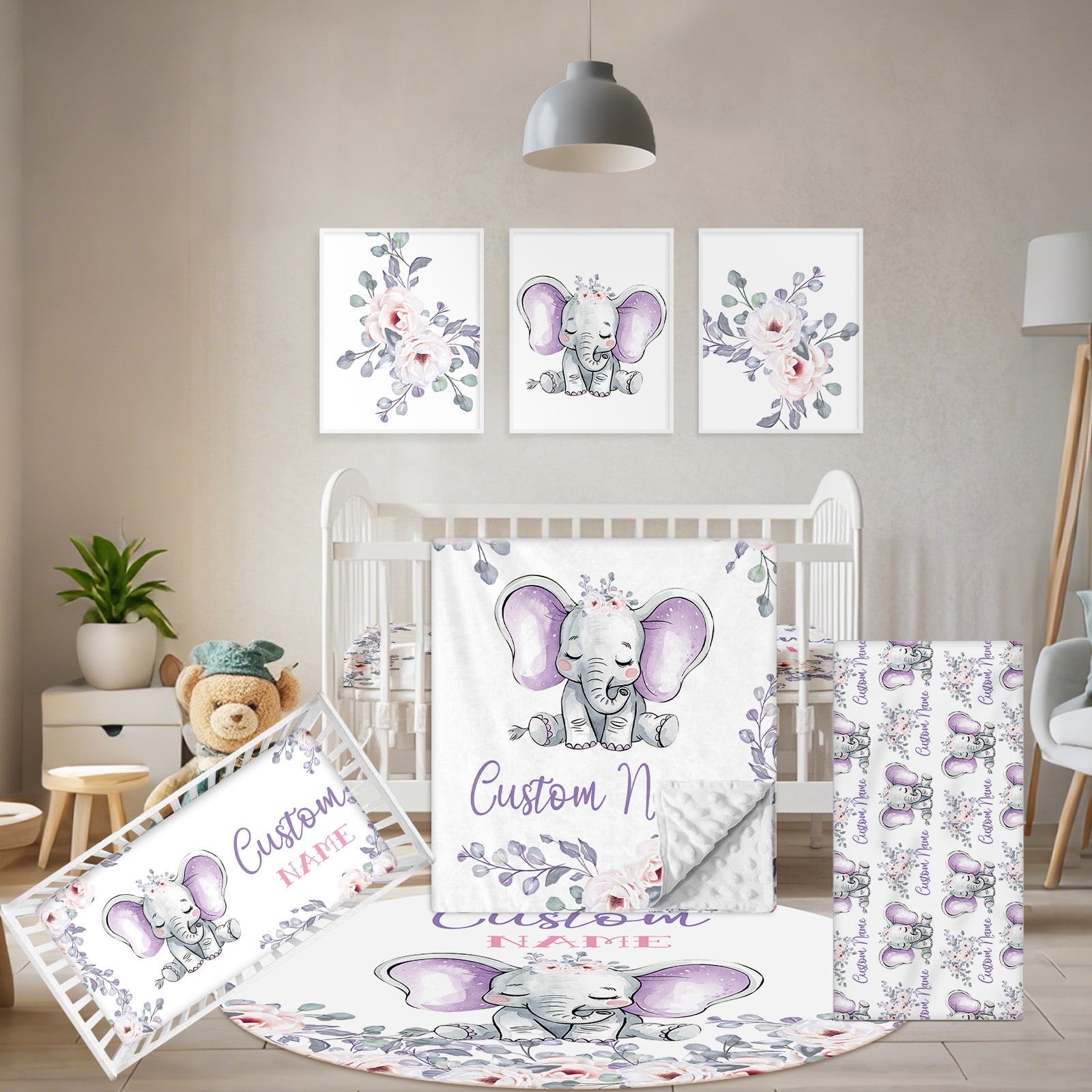 Personalized Baby Crib Bedding Set, 5 Pcs Custom Name Nursery Bedding ...