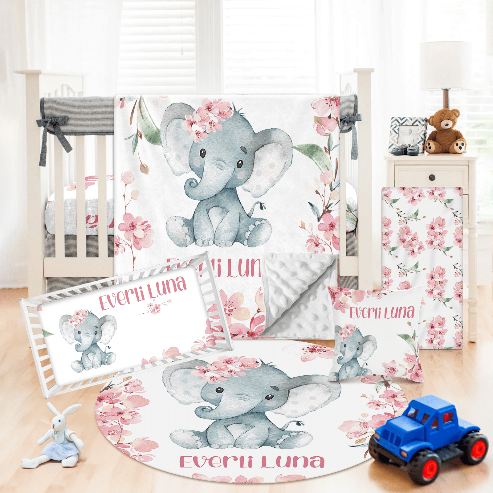 Personalized Baby Crib Bedding Set: 5 Piece Custom Gift Calf Elephant ...