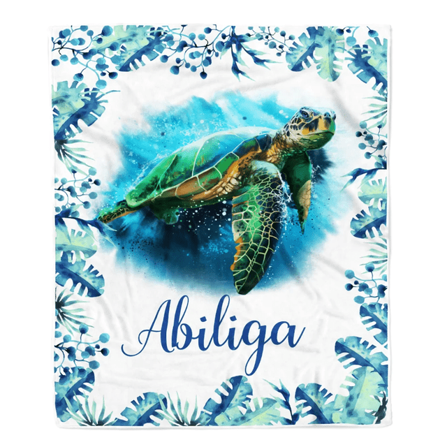 Personalized Baby Name Blanket Girl Cute Watercolor Sea Turtle Nursery ...
