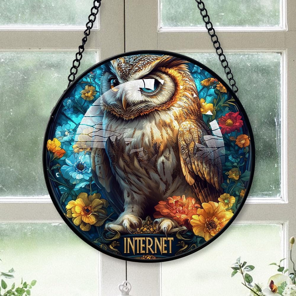 Personalized Baby Owl Suncatcher Stained Glass, Baby Owl Stained Glass ...
