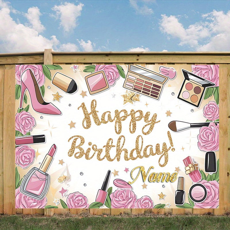Personalized Background Banner Makeup And Flowers Themed Party Banner ...