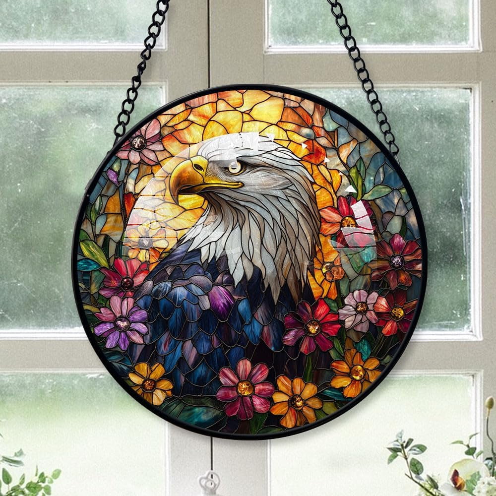 Personalized Bald Eagle Suncatcher Stained Glass, Bald Eagle Stained Glass Window Hanging Bald ...