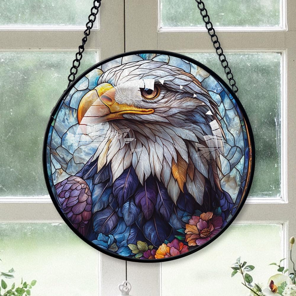 Personalized Bald Eagle Suncatcher Stained Glass, Bald Eagle Stained Glass Window Hanging Bald ...