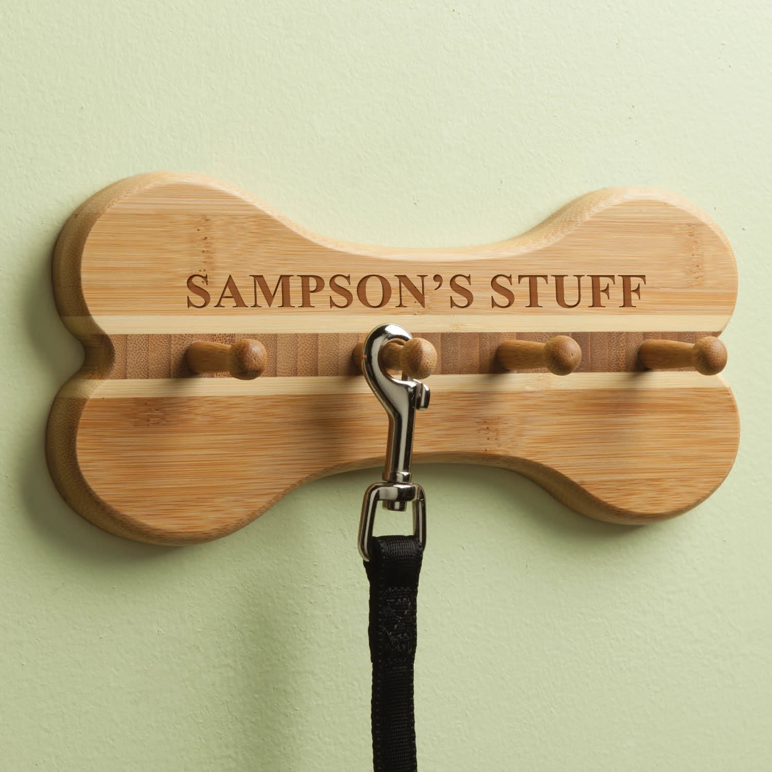 Personalized Bamboo Bone-Shaped Leash Rack - Walmart.com