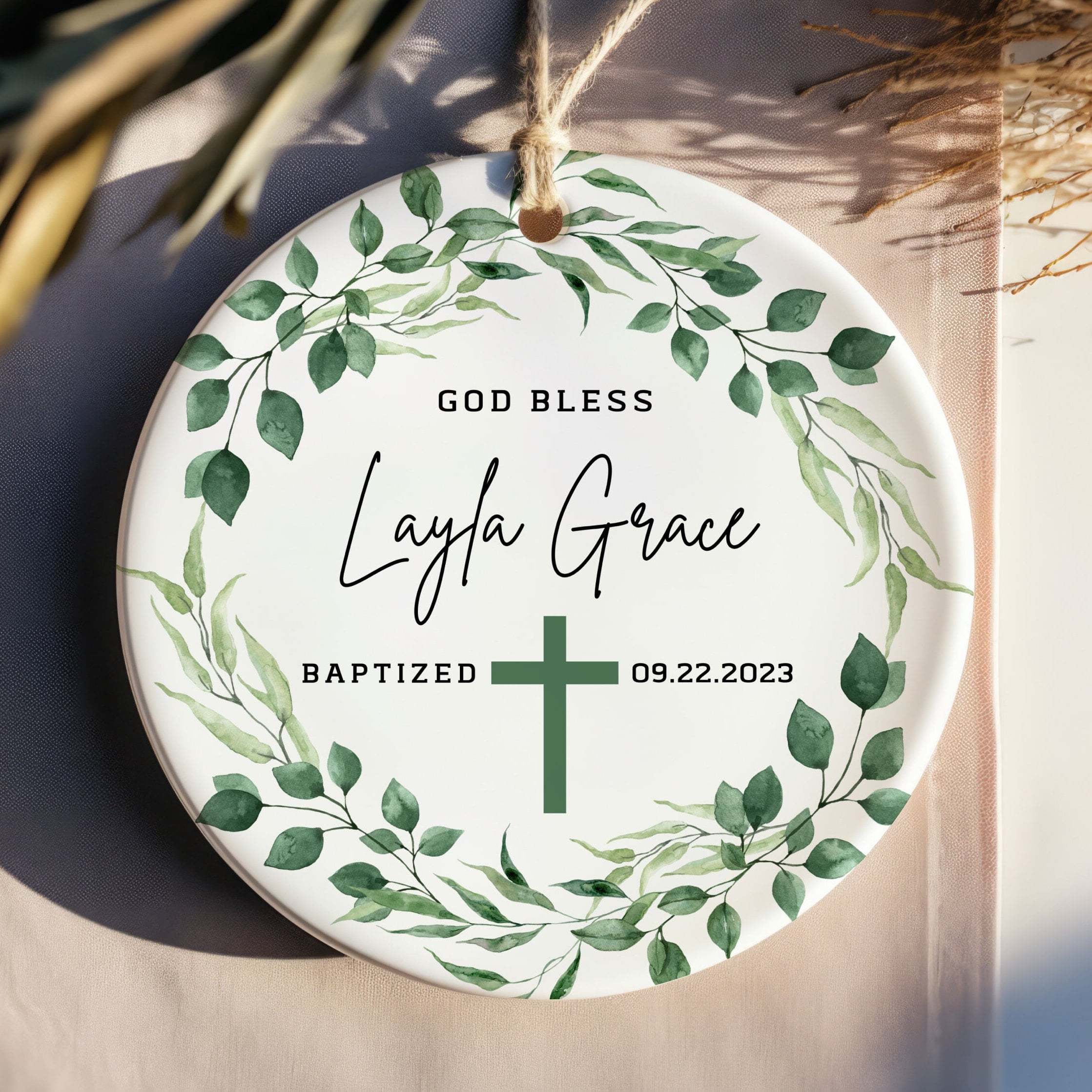 Personalized Baptism Ornament — “God Bless” Christening Keepsake ...