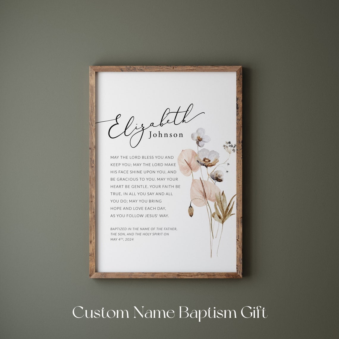 Personalized Baptism Print: Boho Floral Baby Dedication (Digital ...