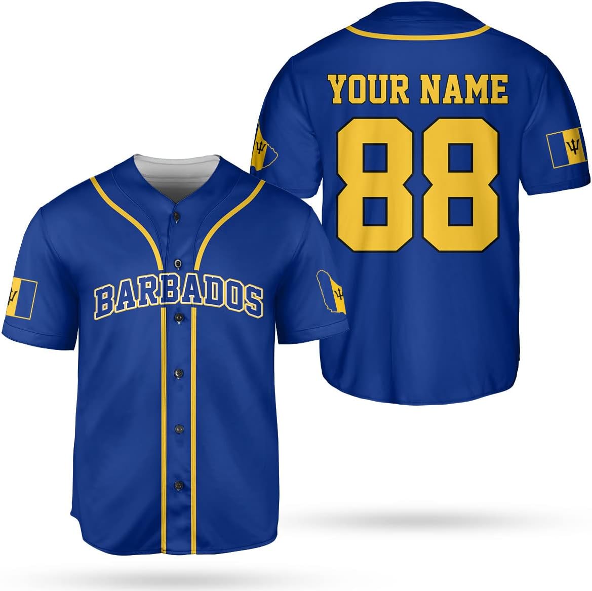Personalized Barbados Baseball Jersey Shirt, Bajan Flag Jersey ...
