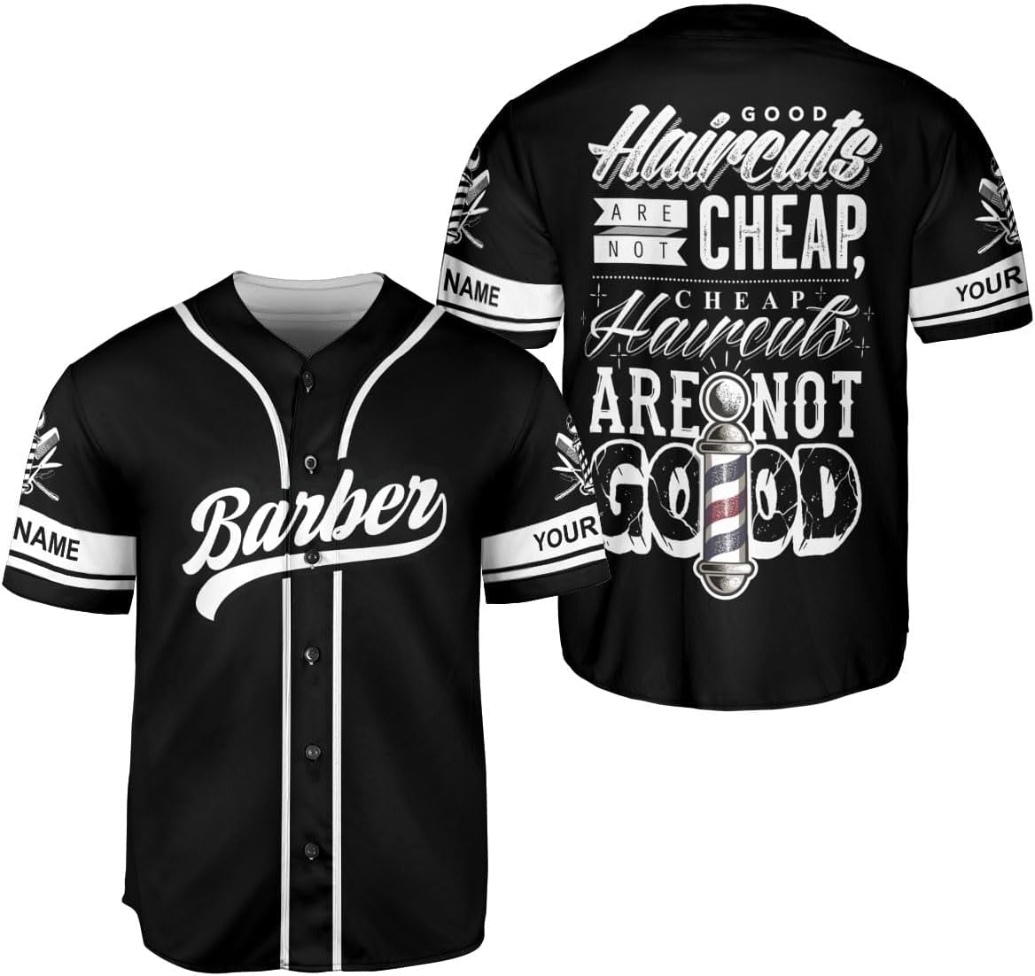 Personalized Barber Shop Baseball Jersey, Hairdresser Jersey, Barber ...