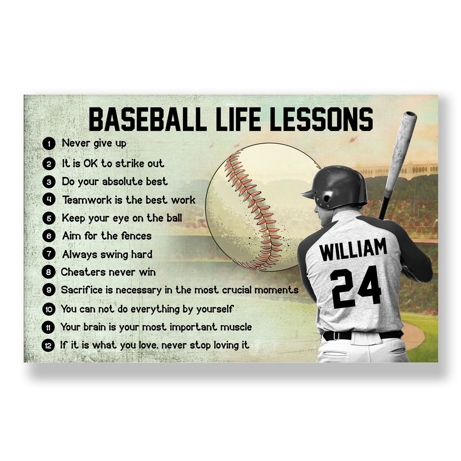 Personalized Baseball Life Lessons Poster Baseball Batter Wall Art ...