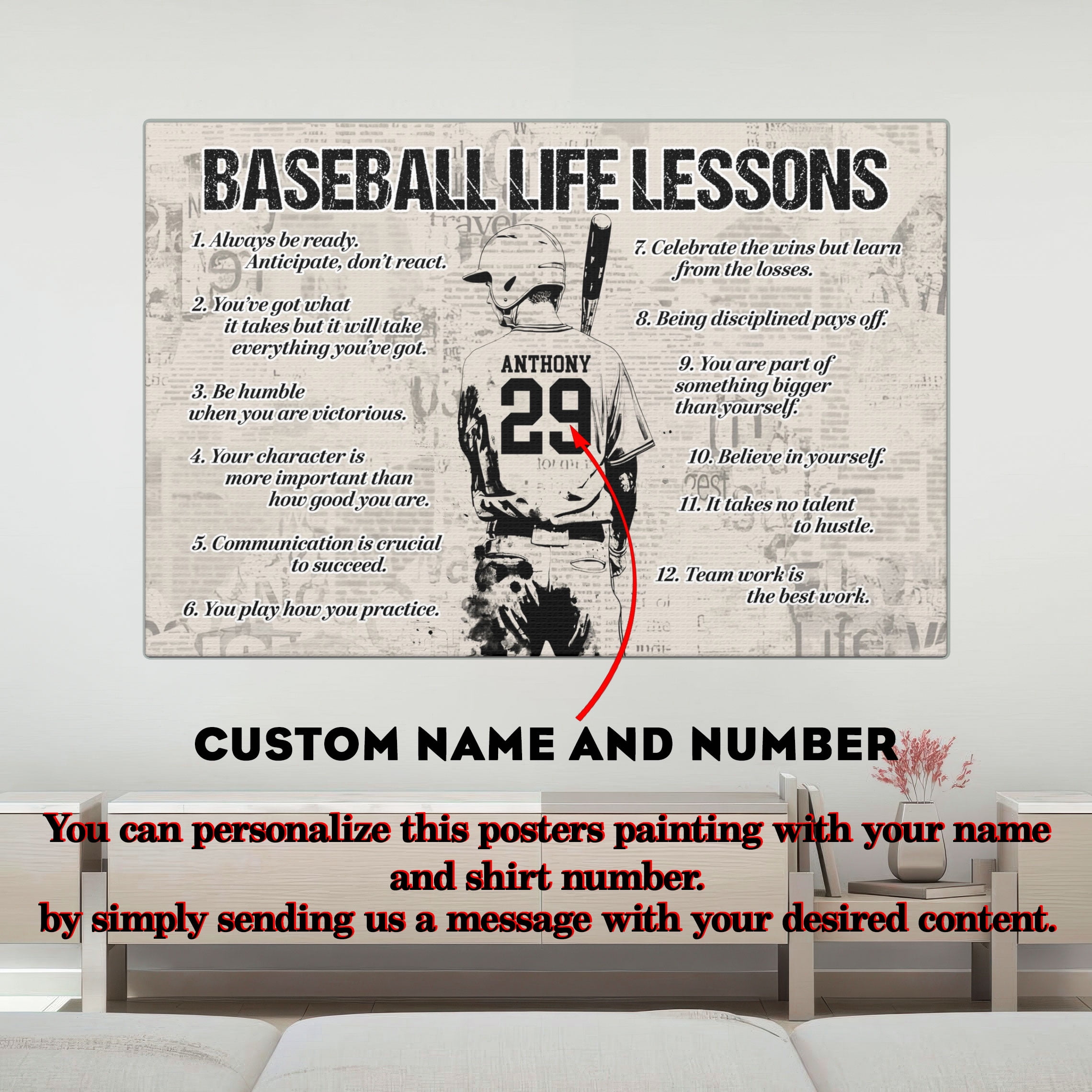Personalized Baseball Life Lessons Poster Painting – Motivational Quote ...