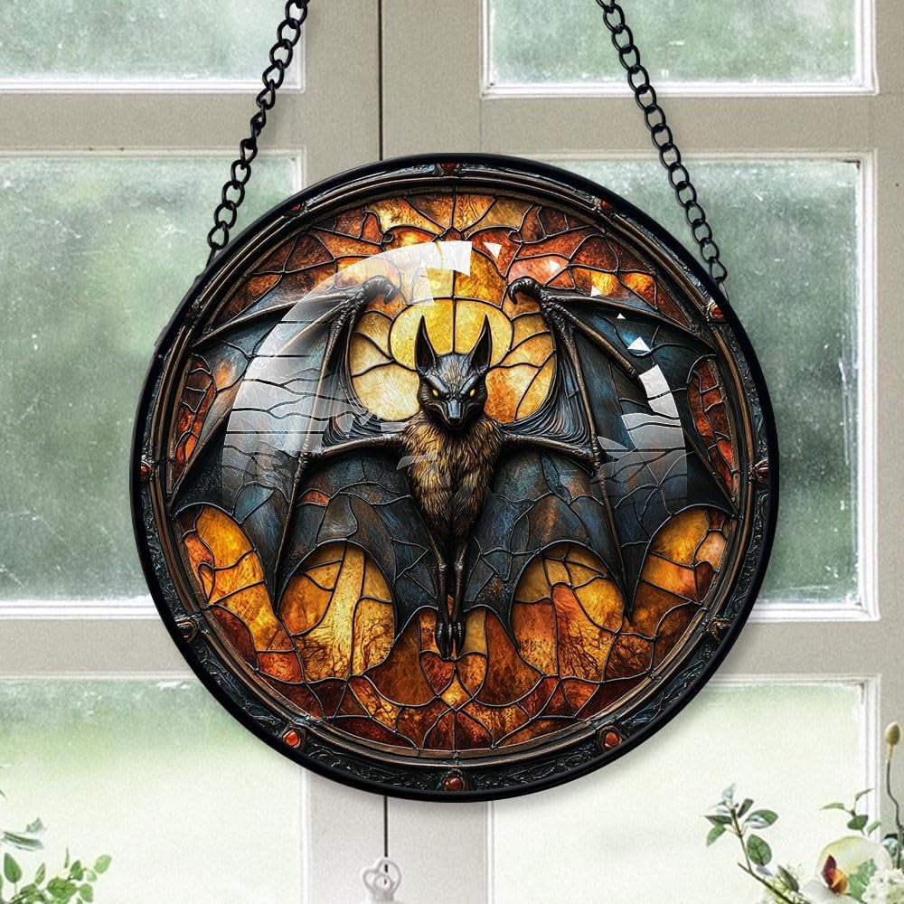 Personalized Bat Stained Glass Suncatcher Artistic Window Hanging, Bat ...