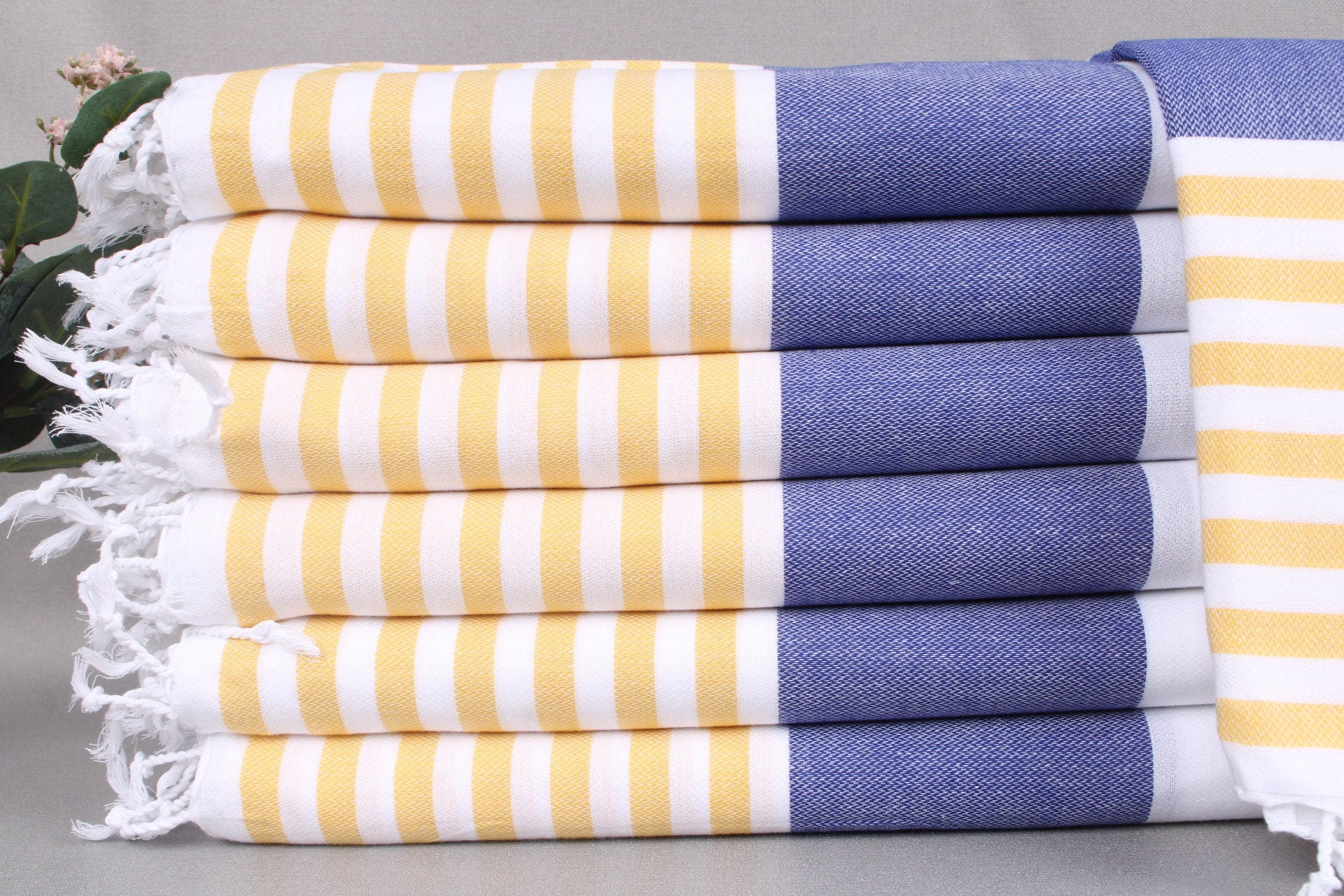 Personalized Beach Towel, Turkish Towel Beach, Yellow-Navy Blue Towel ...