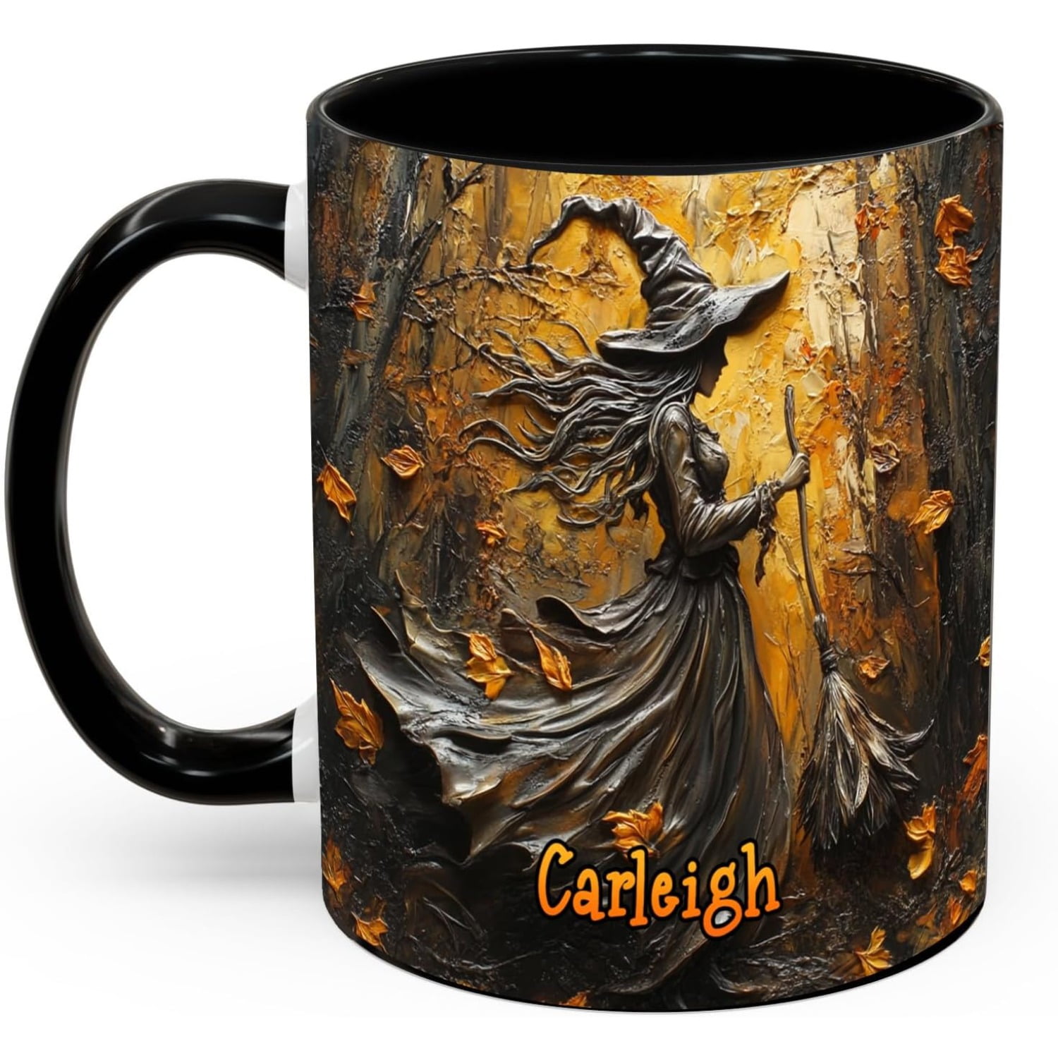 Personalized Beautiful Witch Accent Black Mug, Personalized Halloween ...