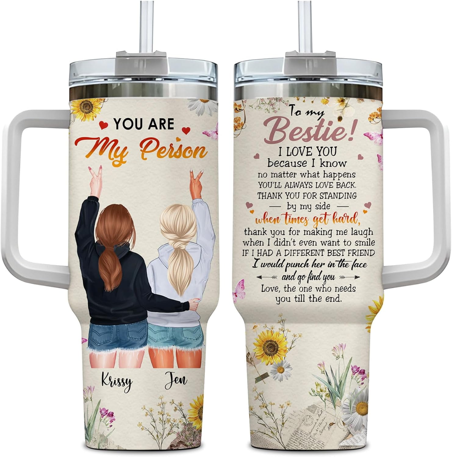 Personalized Bestie Tumbler 40oz with Handle and Straw - Stainless ...
