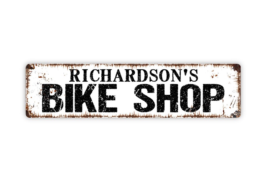 Personalized Bike Shop Sign Custom Metal Sign Rustic Street Sign or ...