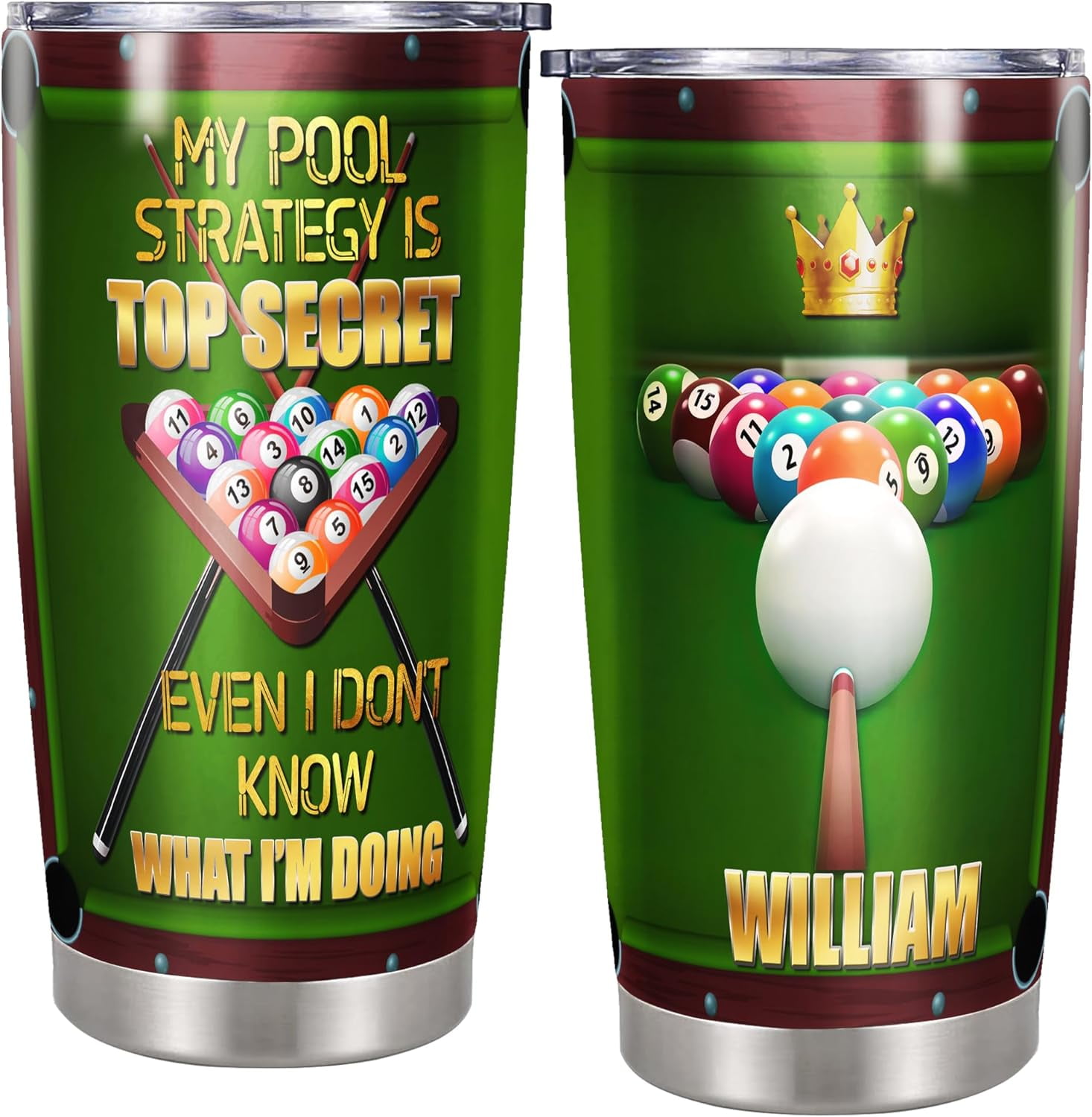 Personalized Billiards Tumbler Custom Name Gamer Insulated Cup with Lid ...