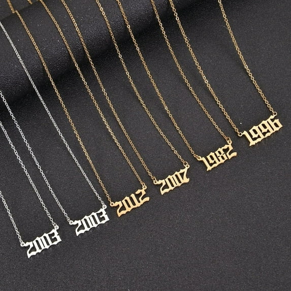 Personalized Birth Year Pendant Necklace | Custom Old English Font ...