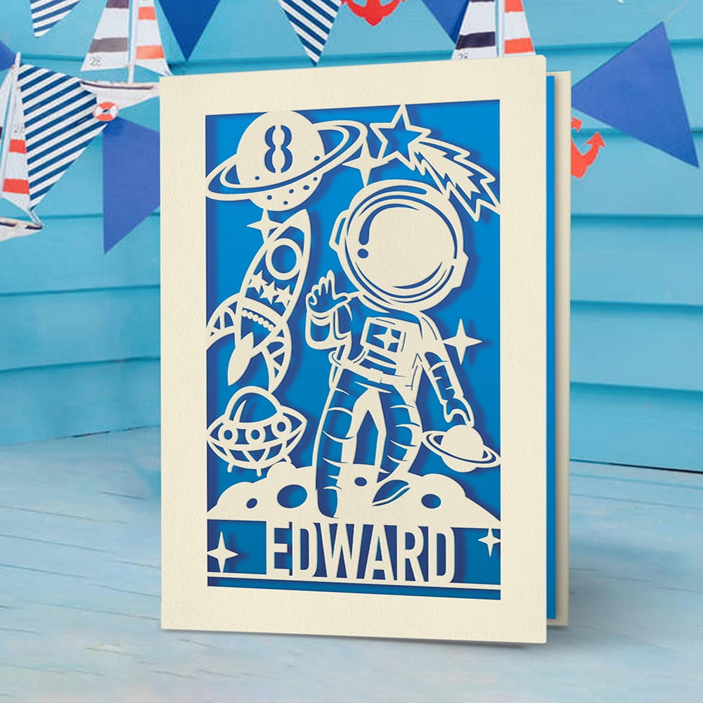 Personalized Birthday Card Papercut Space Rocket Astronaut Greeting ...
