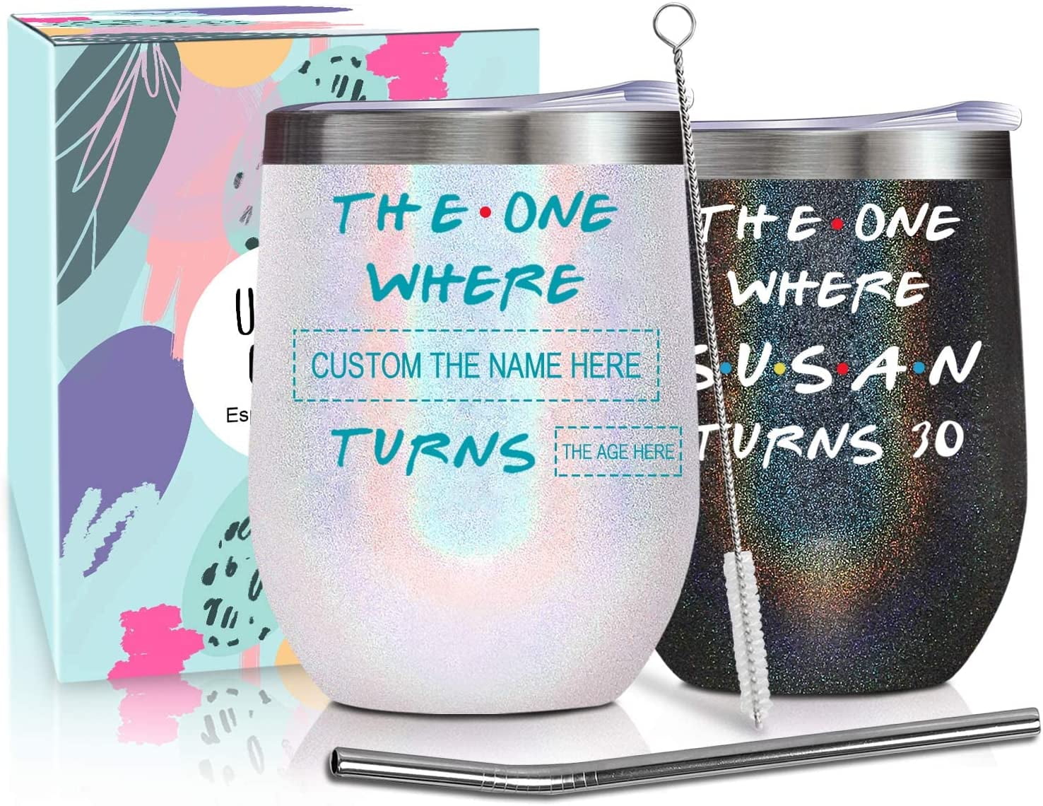 Personalized Birthday Wine Cup Gifts with Names Ages for Women Mom ...