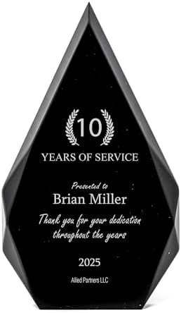 Personalized Black Acrylic Diamond Award, Custom Engraved Sleek Modern Black Award Plaque for ...