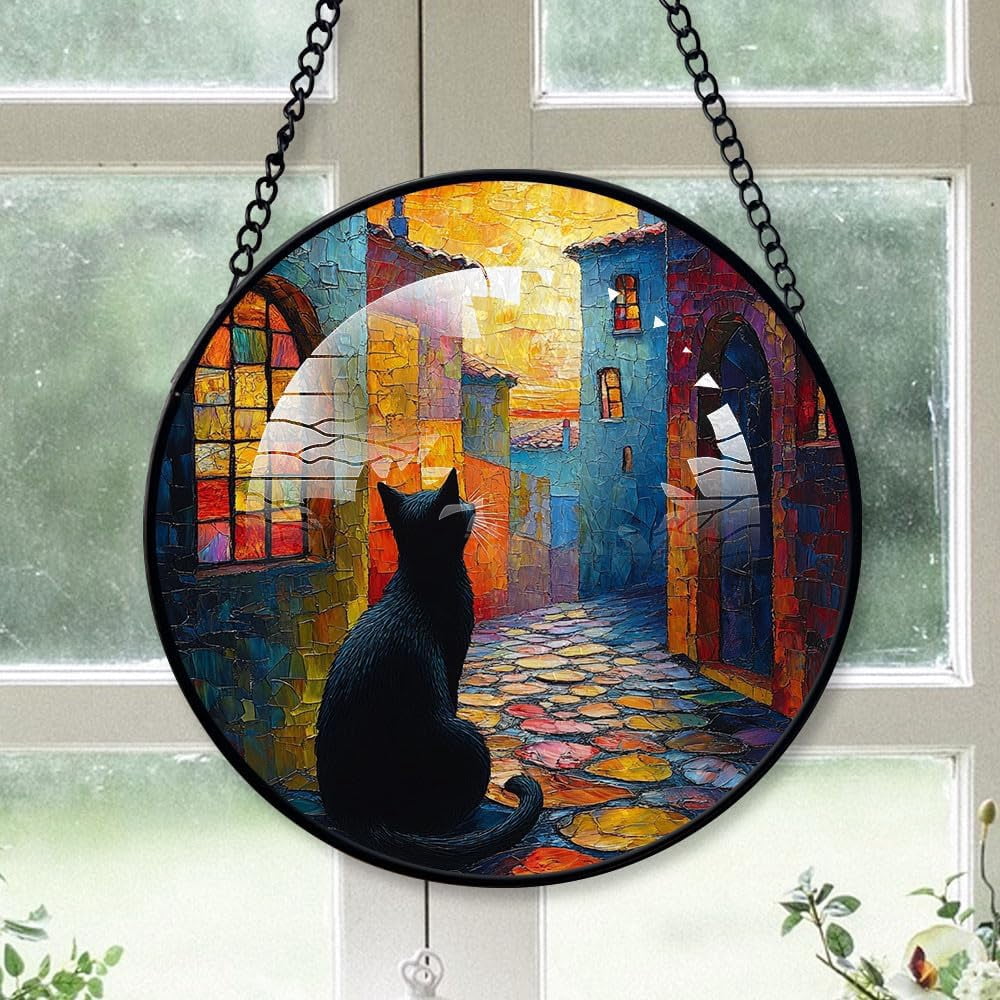 Personalized Black Alley Cat Suncatcher Stained Glass, Black Alley Cat ...