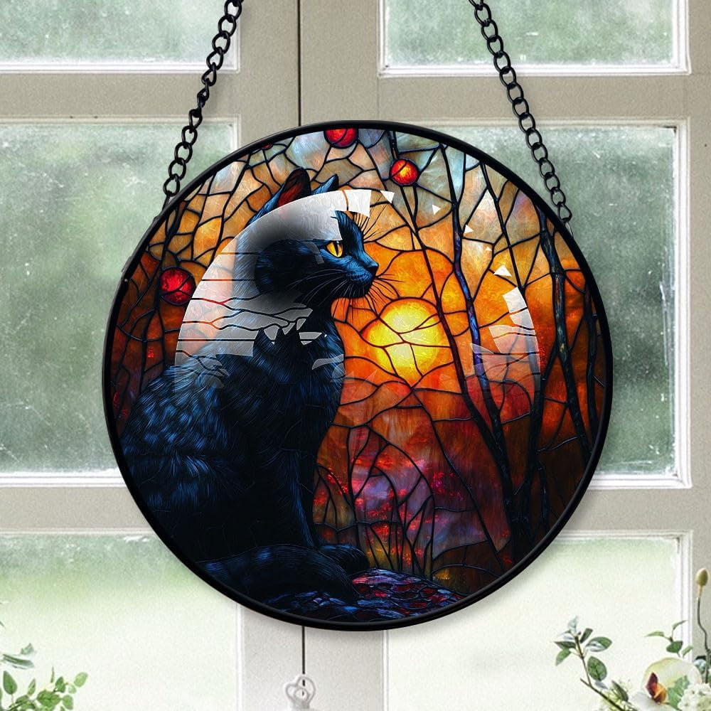 Personalized Black Cat Suncatcher Stained Glass, Black Cat Originally ...