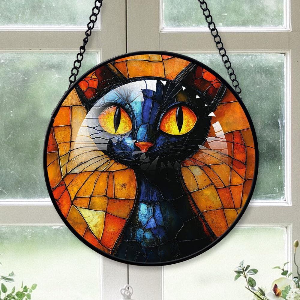 Personalized Black Cat Suncatcher Stained Glass, Black Cat Originally ...