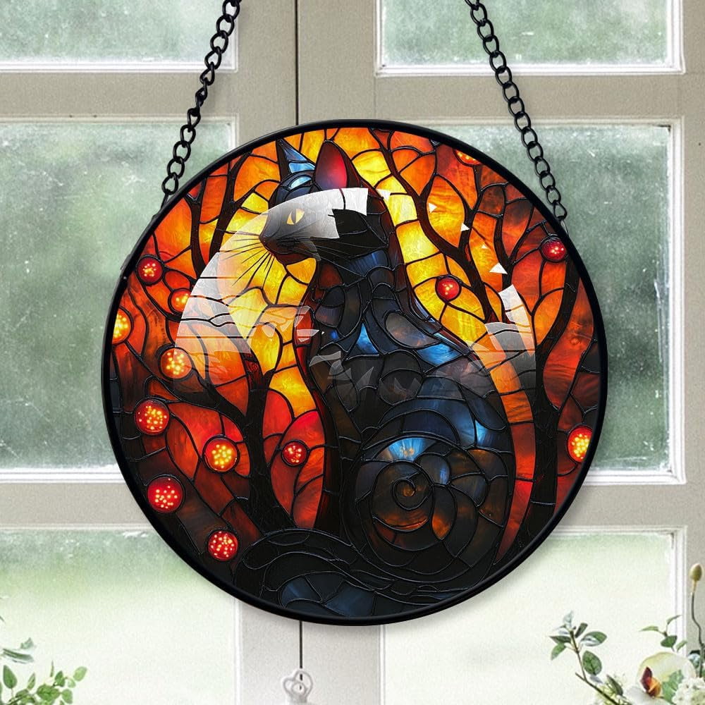 Personalized Black Cat Suncatcher Stained Glass, Black Cat Originally ...