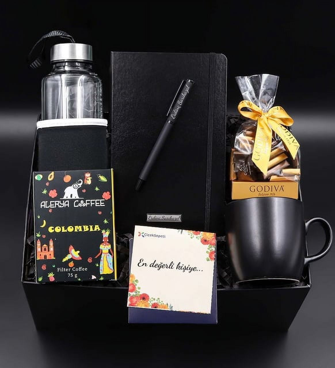 Personalized Black Notebook & Black Roller Pen & Special Case 500 ml ...