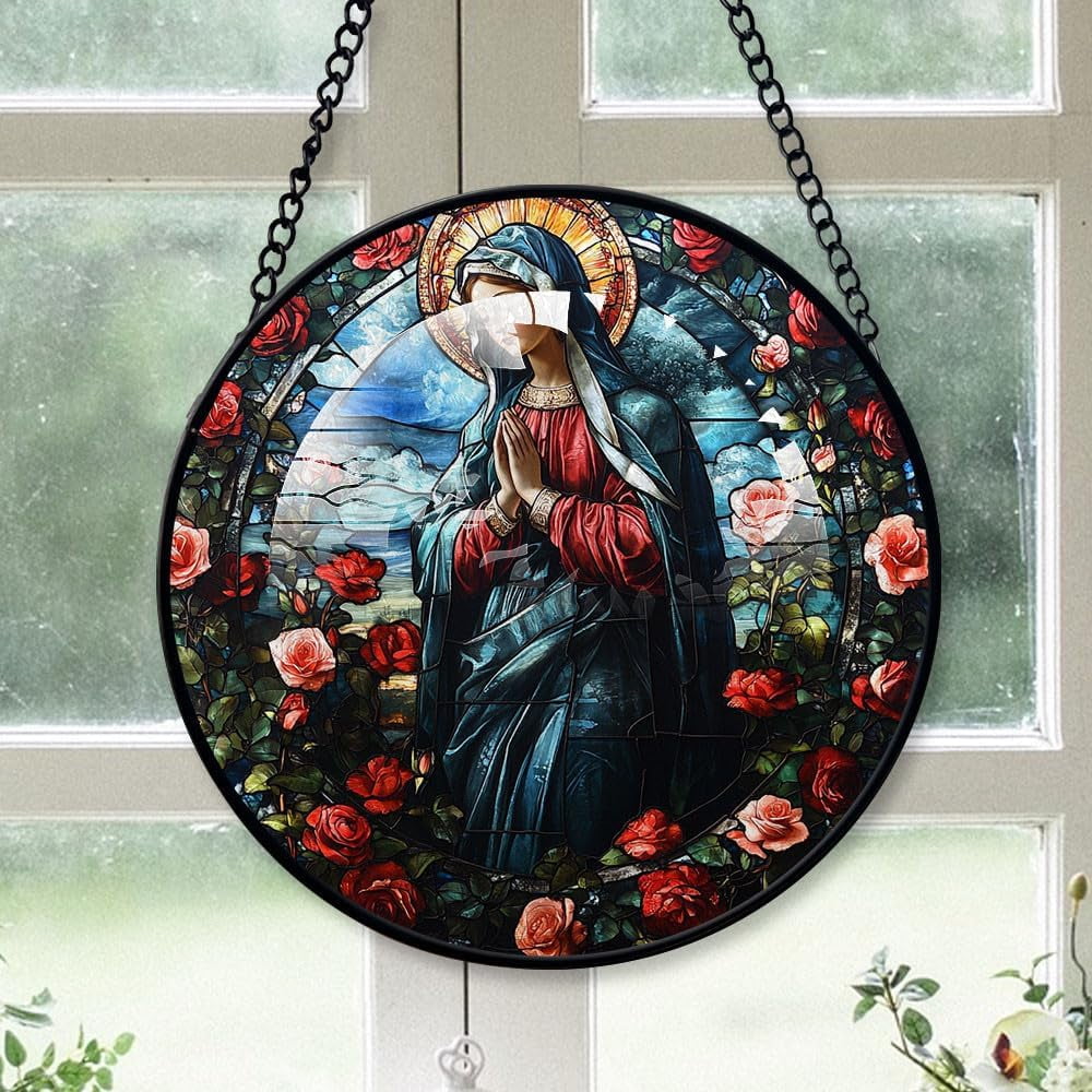 Personalized Blessed Virgin Mary Suncatcher Stained Glass, Blessed ...