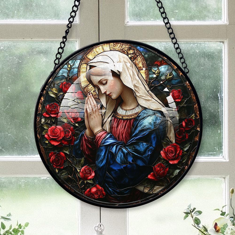 Personalized Blessed Virgin Mary Suncatcher Stained Glass, Blessed ...