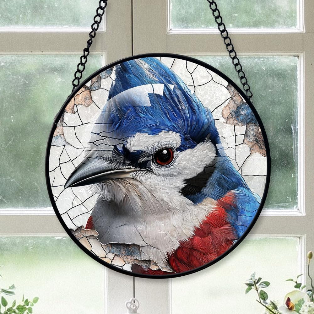 Personalized Blue Bird Stained Glass Suncatcher Artistic Window Hanging, Blue Bird Hand-Painted ...
