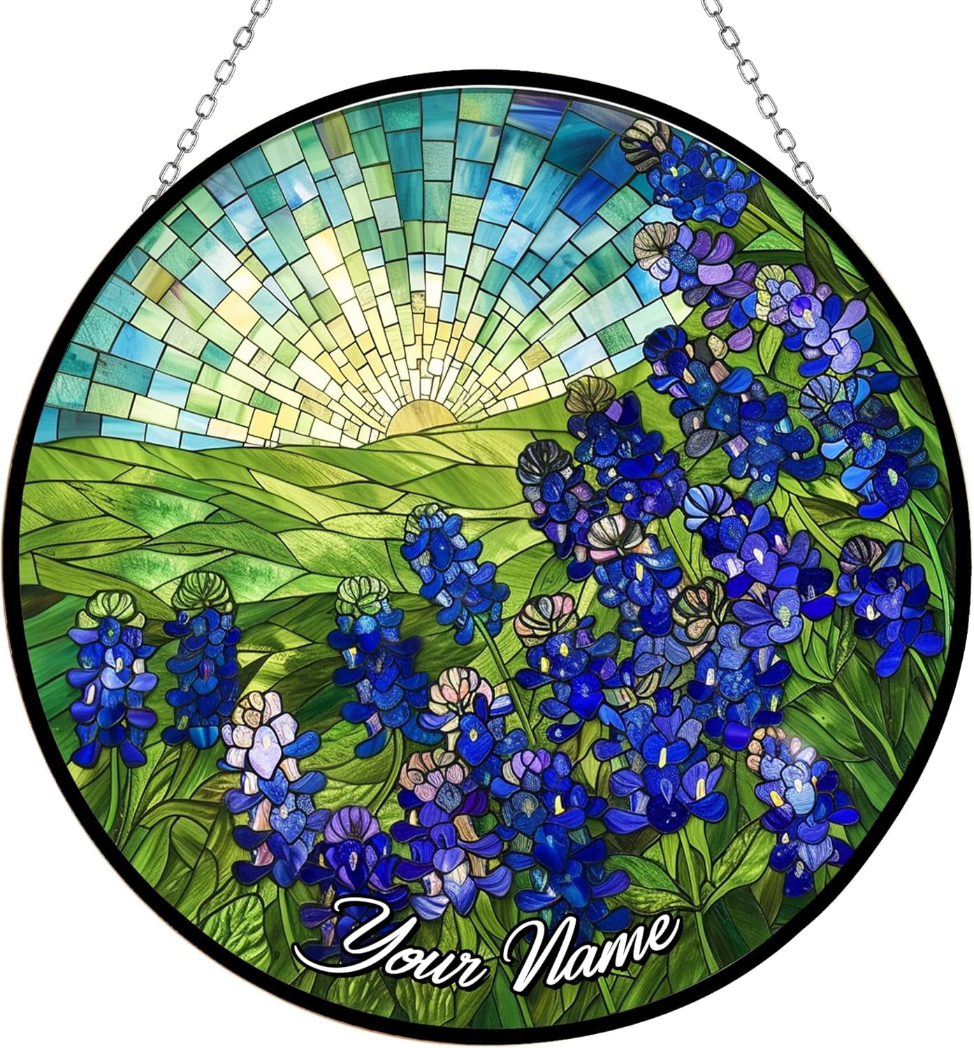 Personalized Bluebonnets Stained Glass Window Hanging, Stained Glass ...