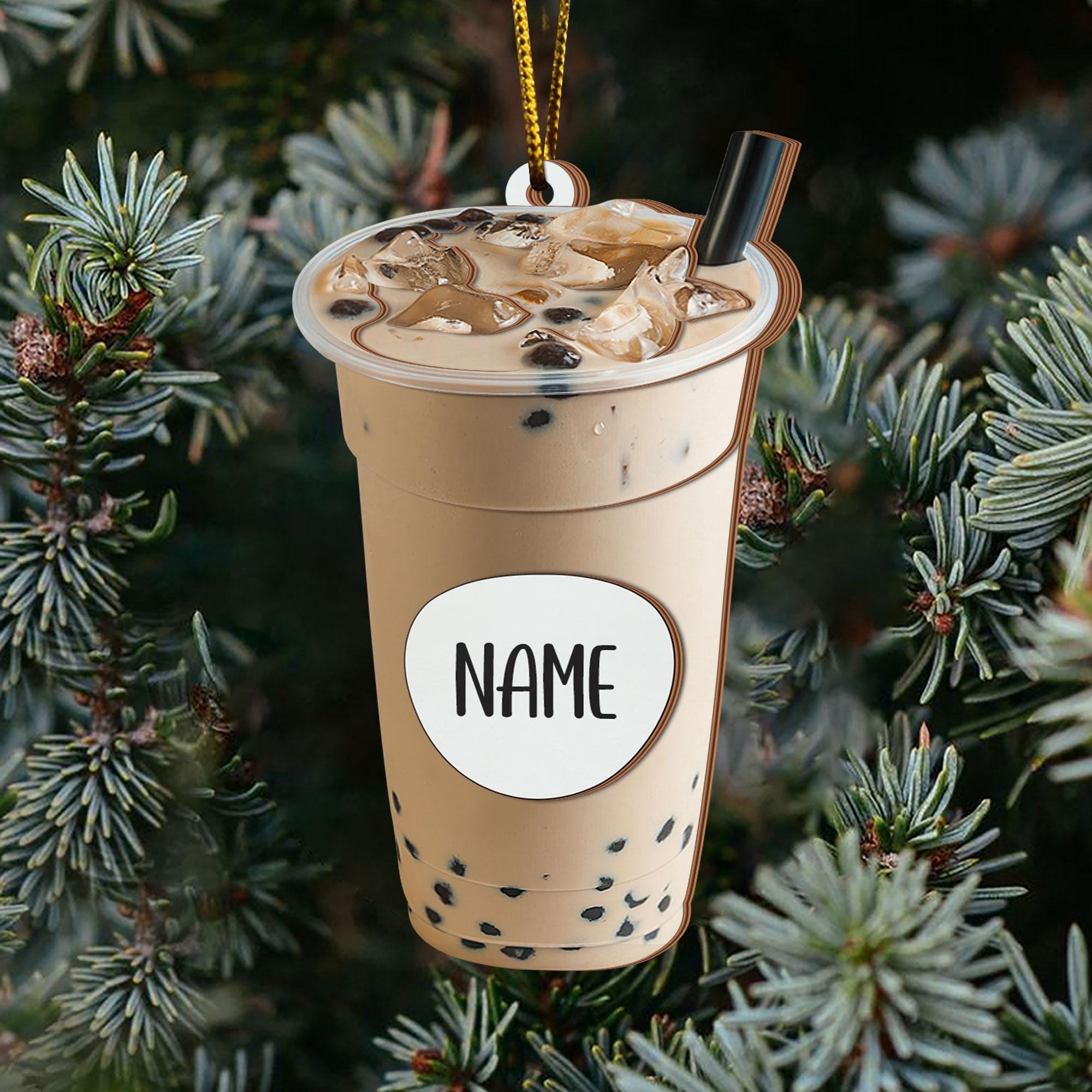 Personalized Boba Coffee Iced Tea Christmas Food Layered Wooden ...