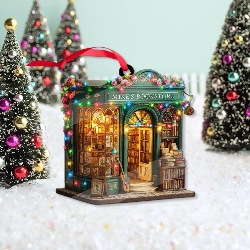 Personalized Bookstore Acrylic Christmas Ornament Custom Name Book Shop ...