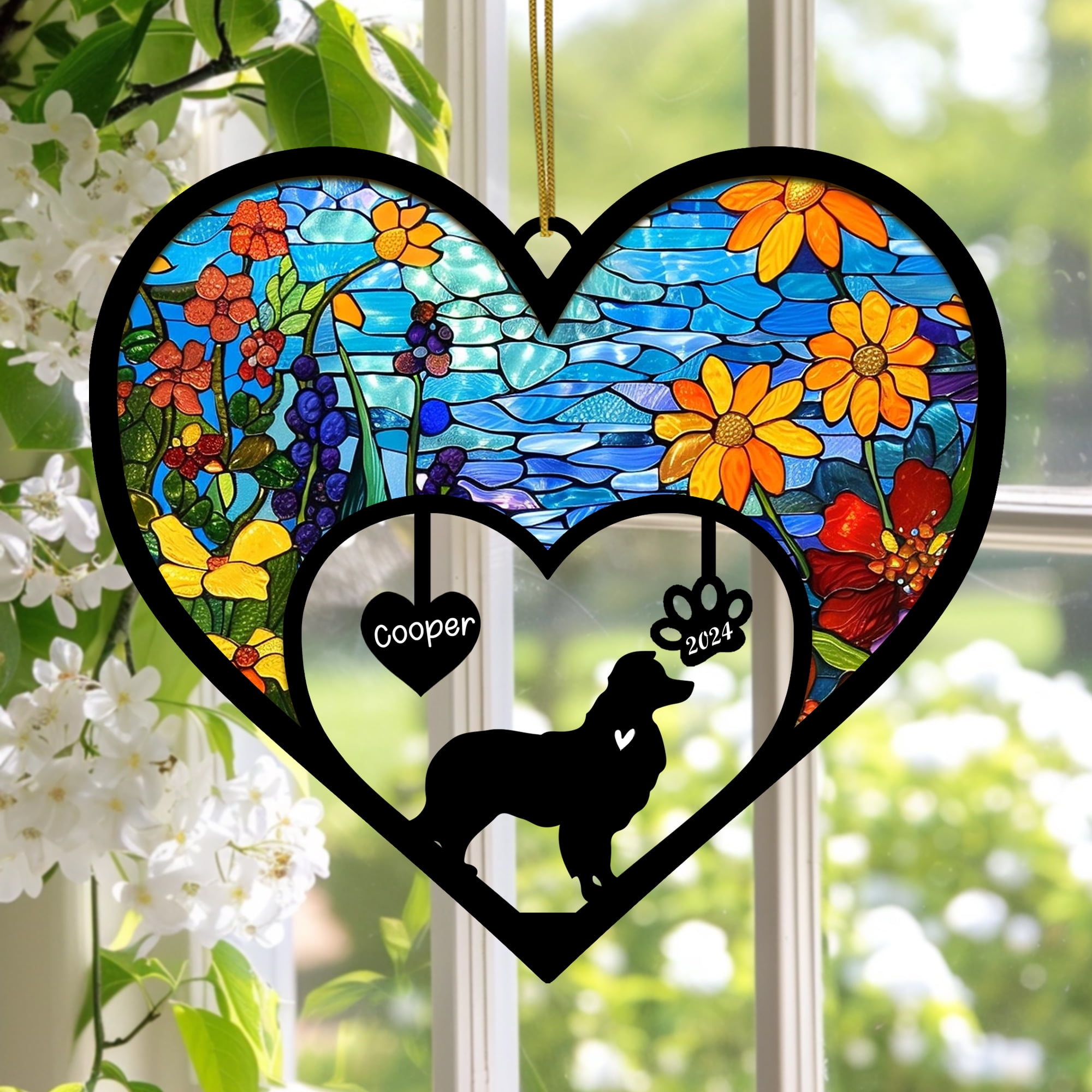 Personalized Border Collie Dog Memorial Wooden Heart Shape Suncatcher ...