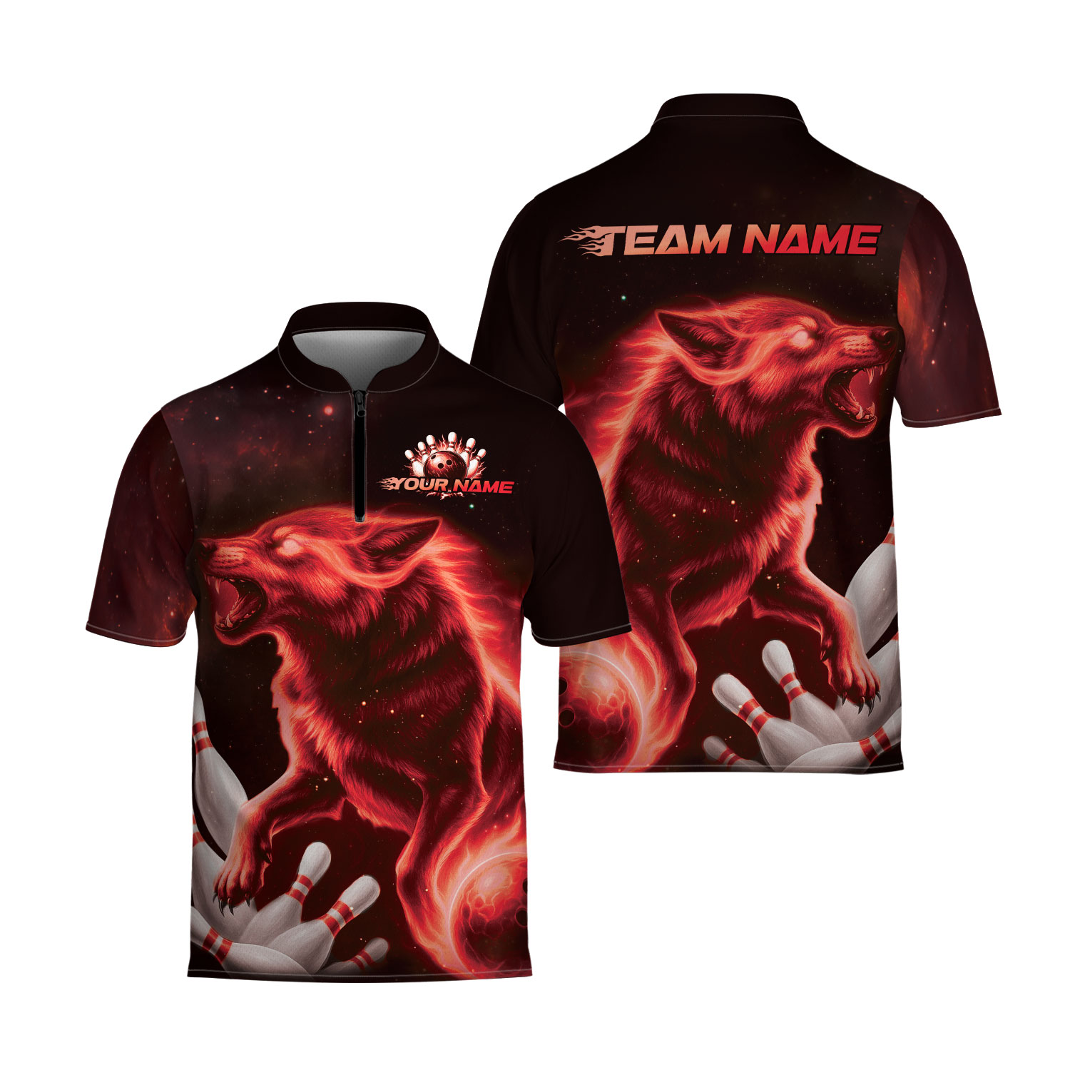 Personalized Bowling Jersey Blue Wolf Bowling Shirt for Team 1/4 Zipper ...