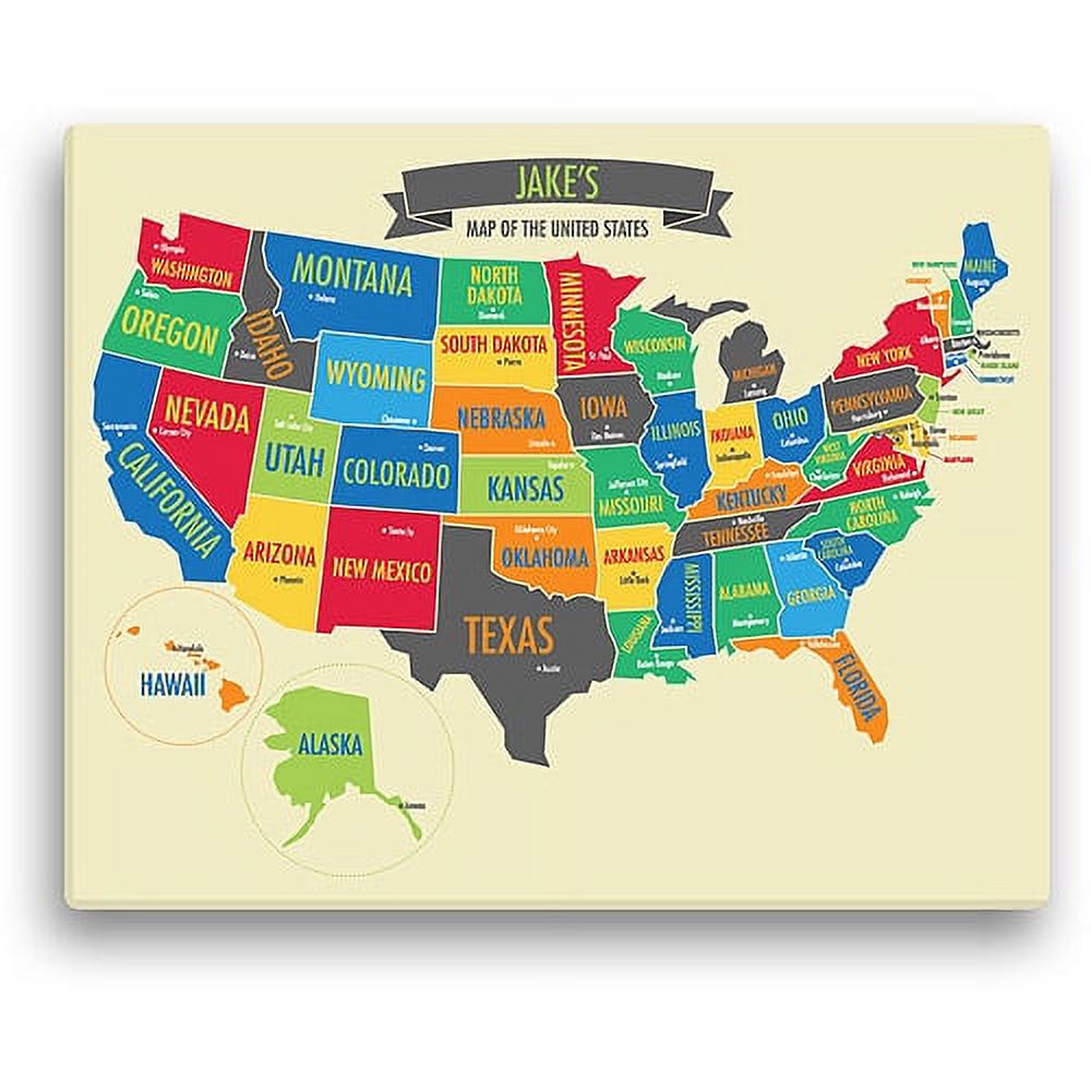 Personalized Boy's 16" x 20" US Map Canvas - Walmart.com