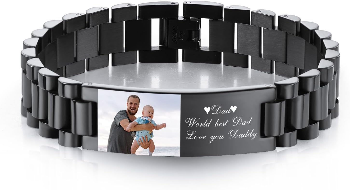 Personalized Bracelet For Dad Men - Engraved Names Text Photo Men'S ...