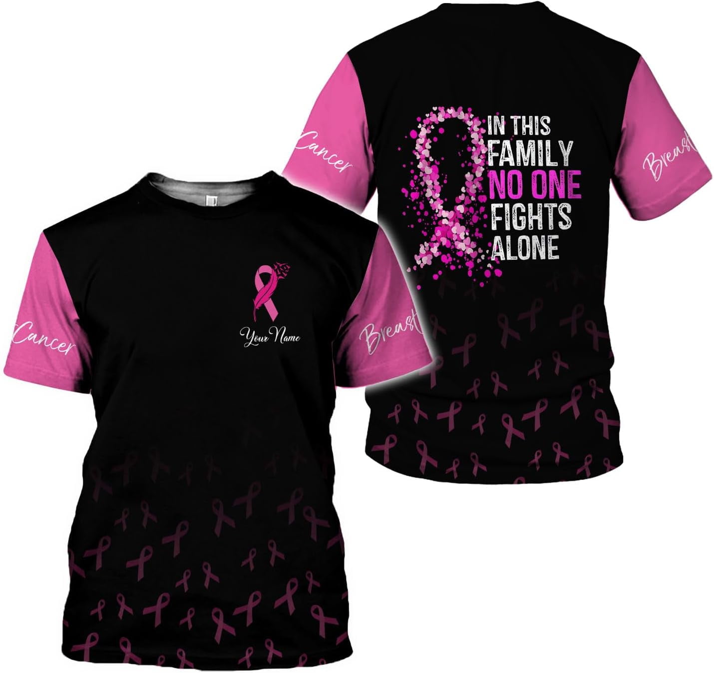 Personalized Breast Cancer 3D Shirt, Pink Ribbon Awareness T-Shirt ...