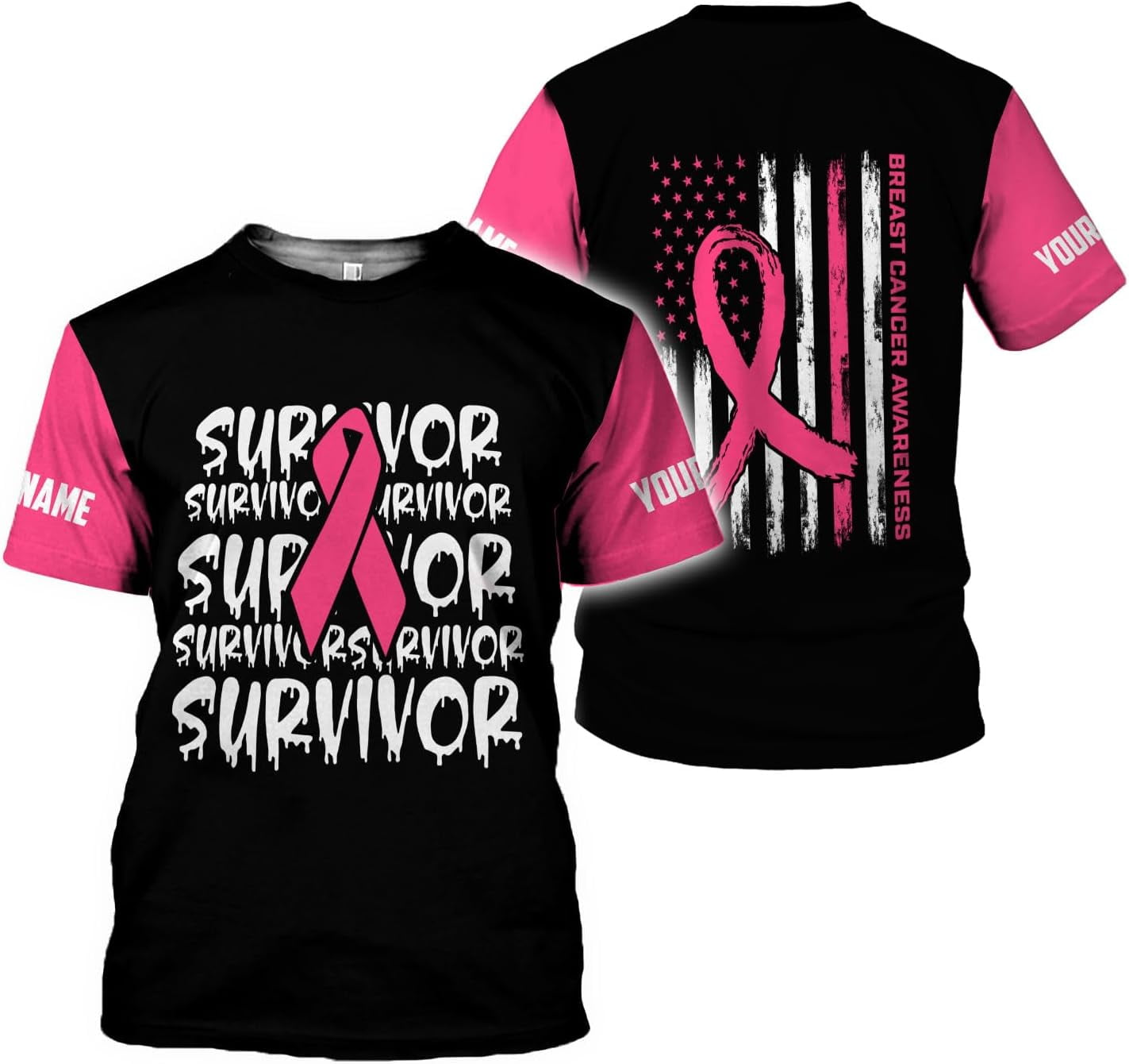 Personalized Breast Cancer 3D Shirt, Pink Ribbon Awareness T-Shirt, Survivor Pride Tshirt Breast ...