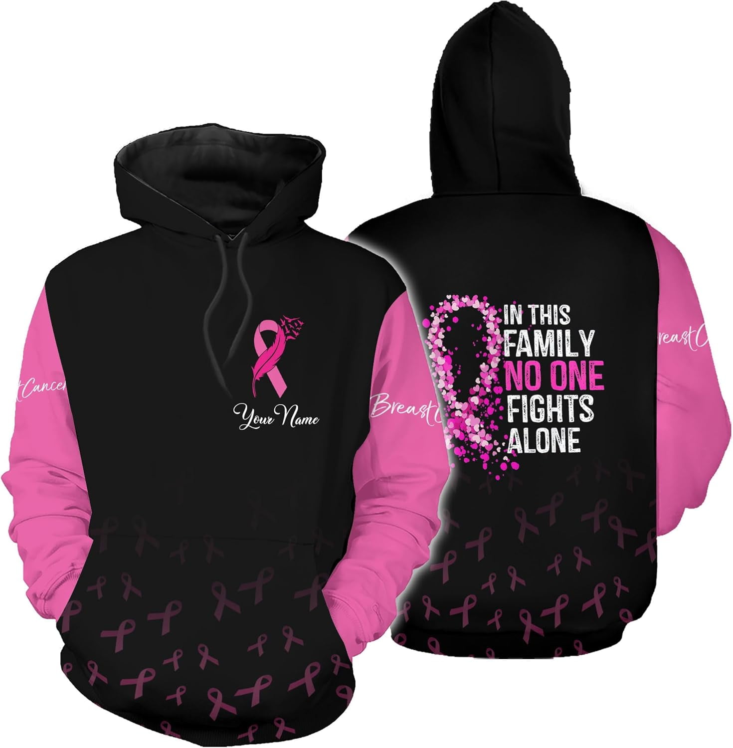 Personalized Breast Cancer Hoodie 3D, Pink Ribbon Awareness Sweatshirt ...